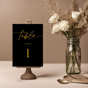 Black and Gold Table Numbers, Editable Template, Table Number Cards ...