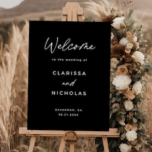 Black Wedding Welcome Sign, Fully Editable Canva Template, Large ...