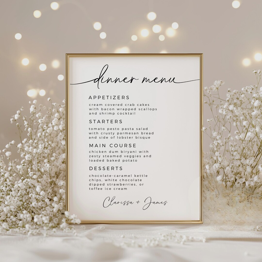 Editable Minimalist Wedding Dinner Table Menu, Printable Rustic Boho ...