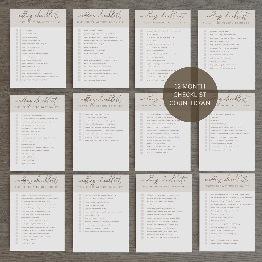 Wedding Checklist Countdown, 12 Month Wedding Schedule, Modern ...