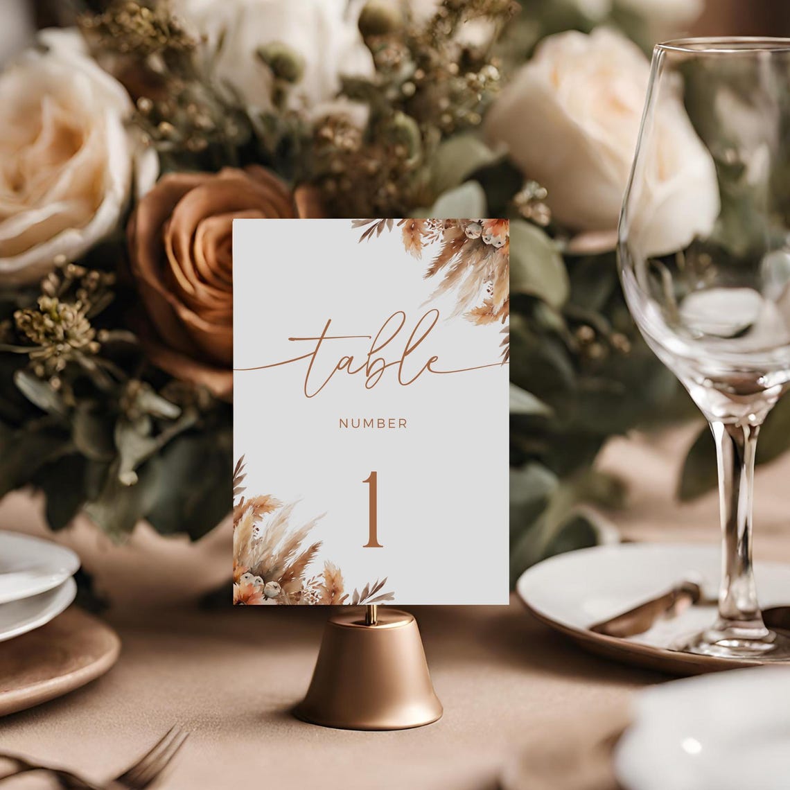 Fall Floral Table Number Card Template, Fully Editable Canva Template ...
