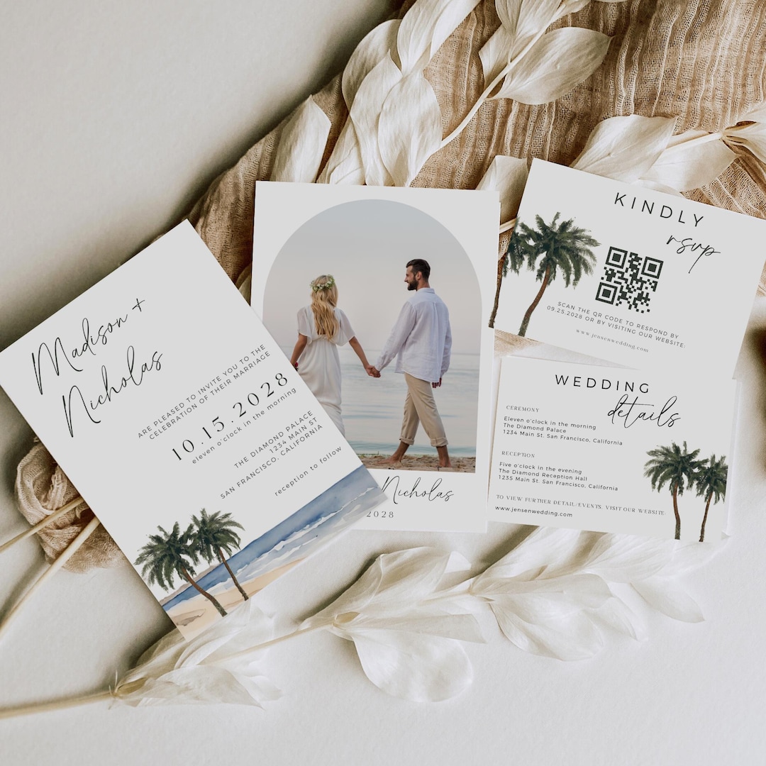 Beach Wedding Invitation, Editable Template, Tropical Wedding ...