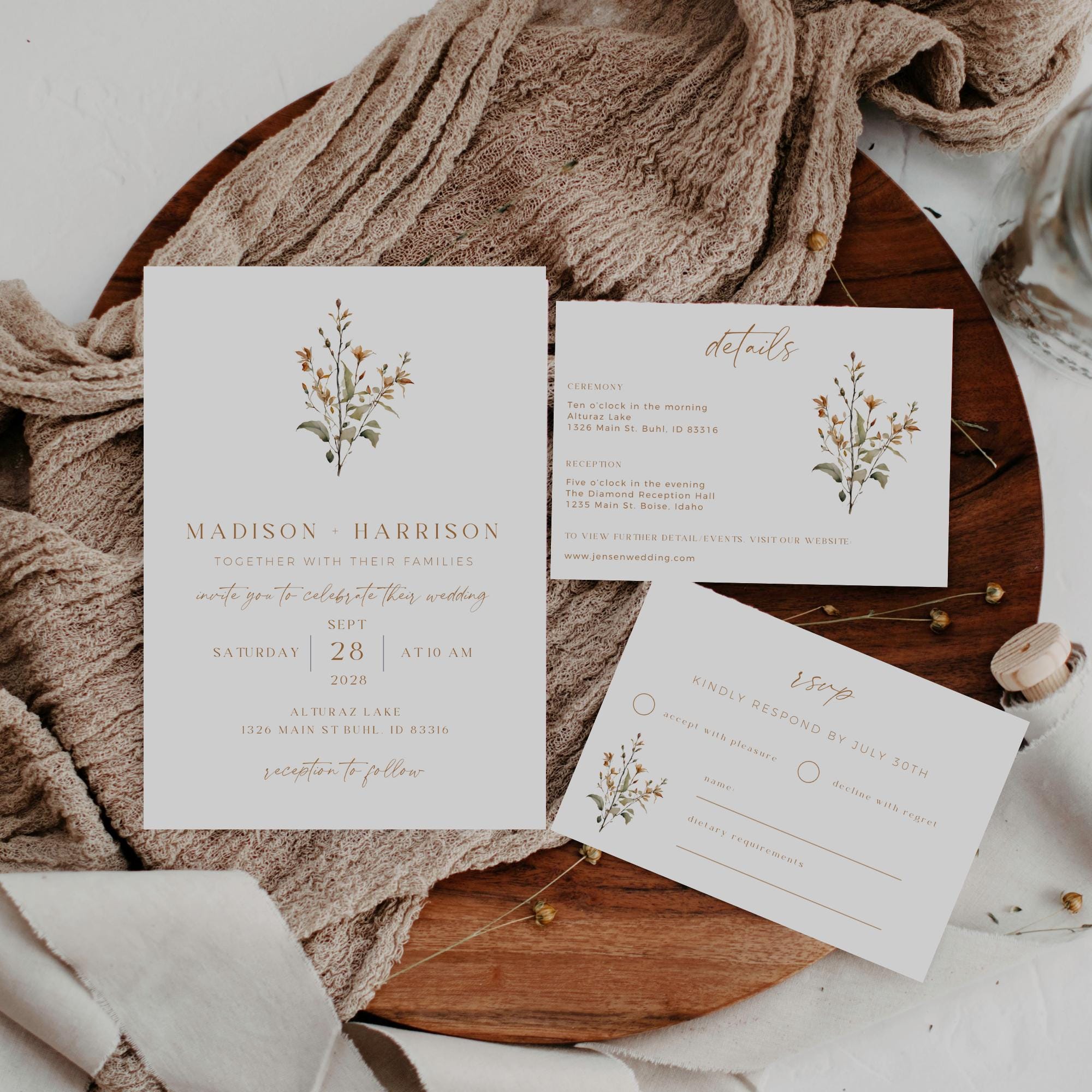 Spring Wildflower Wedding Invitation Suite With Photo, Editable Canva ...