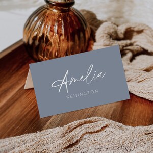 Dusty Blue Name Card Template, Bohemian Wedding Place Card Template ...