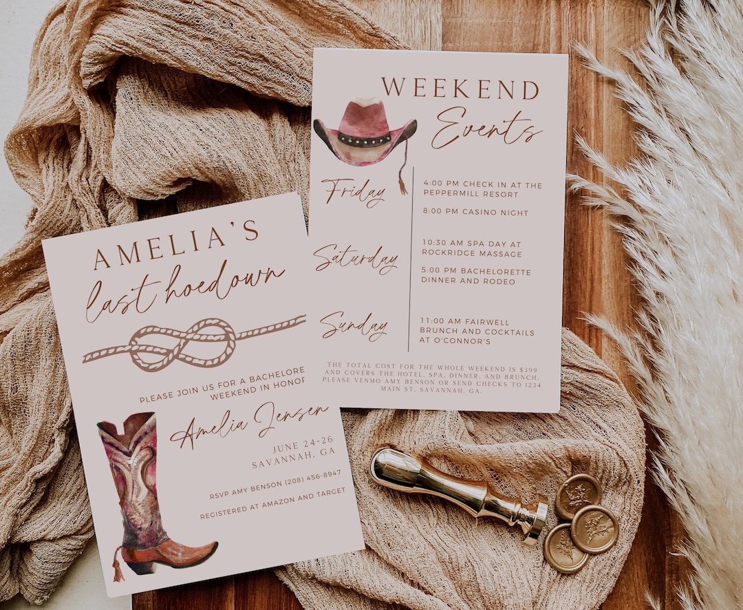 Last Hoe Down Bachelorette Invitation Template, Cowgirl Bachelorette ...