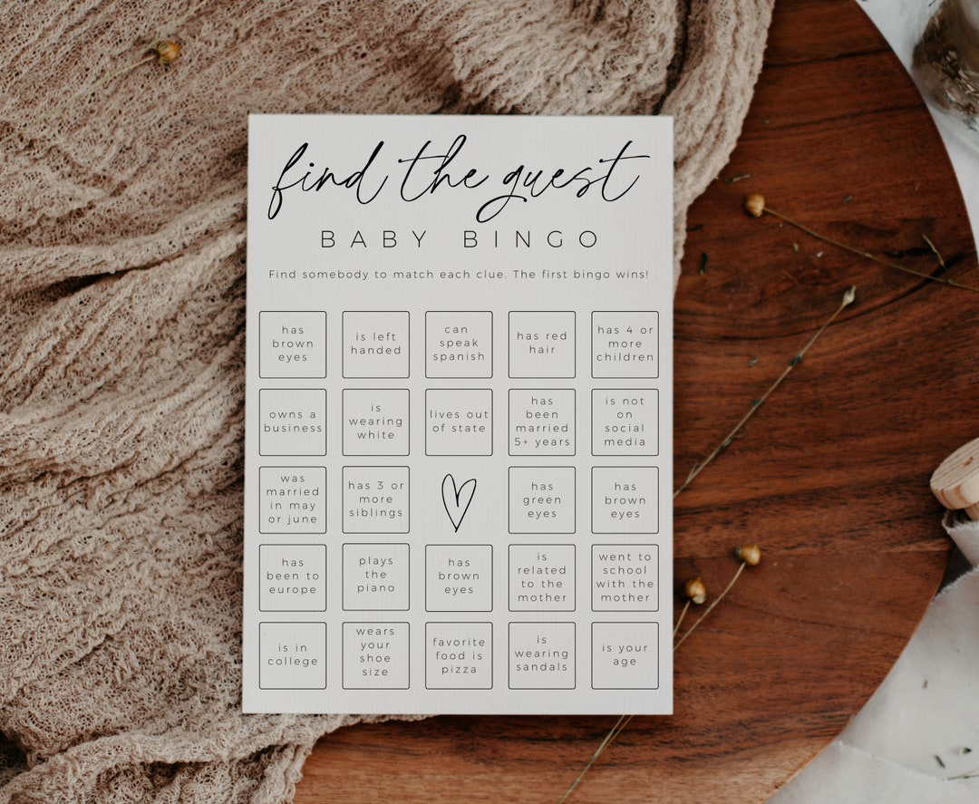 Find the Guest Baby Shower Game, Printable Baby Shower Bingo, Baby ...