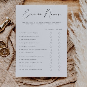 Ever or Never Game Template, Bridal Shower Game, Never Have I Ever ...