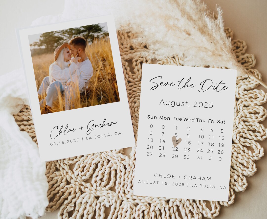 Calendar Save the Date Template, Minimalist Save the Date With Photo ...