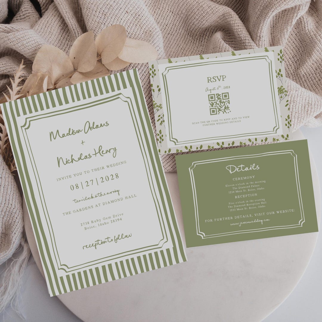 Matcha Green Wedding Invitation With Photo, Fully Editable Canva ...