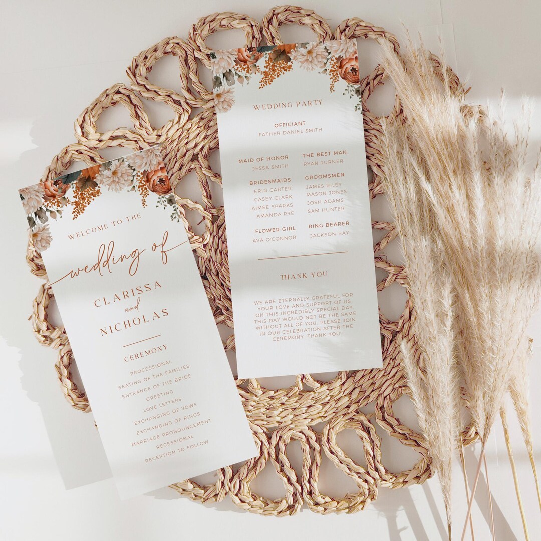 Printable Rustic Fall Wedding Program, Fully Editable DIY Canva ...
