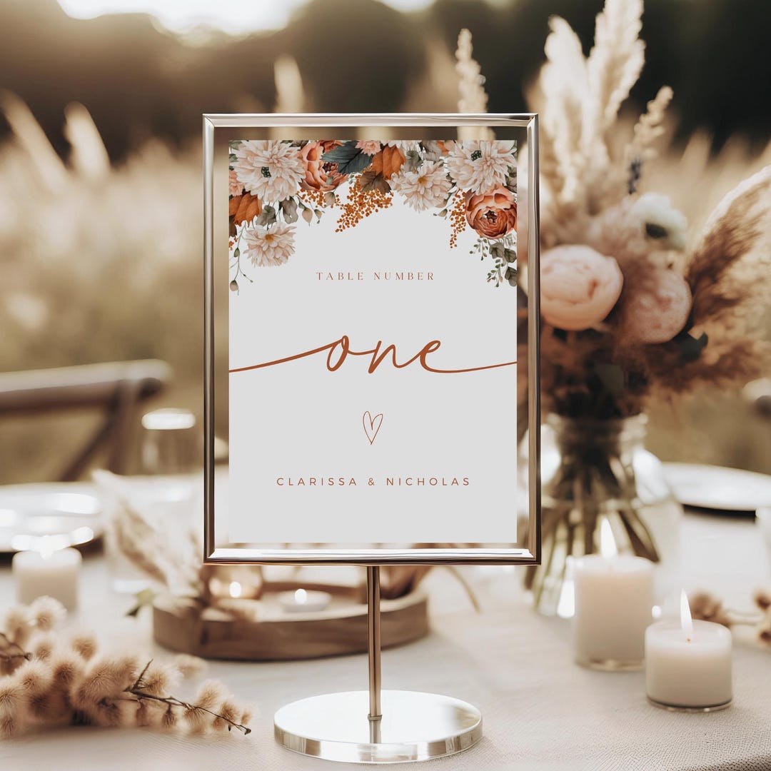 Rustic Floral Table Number Cards, Fully Editable DIY Canva Template ...