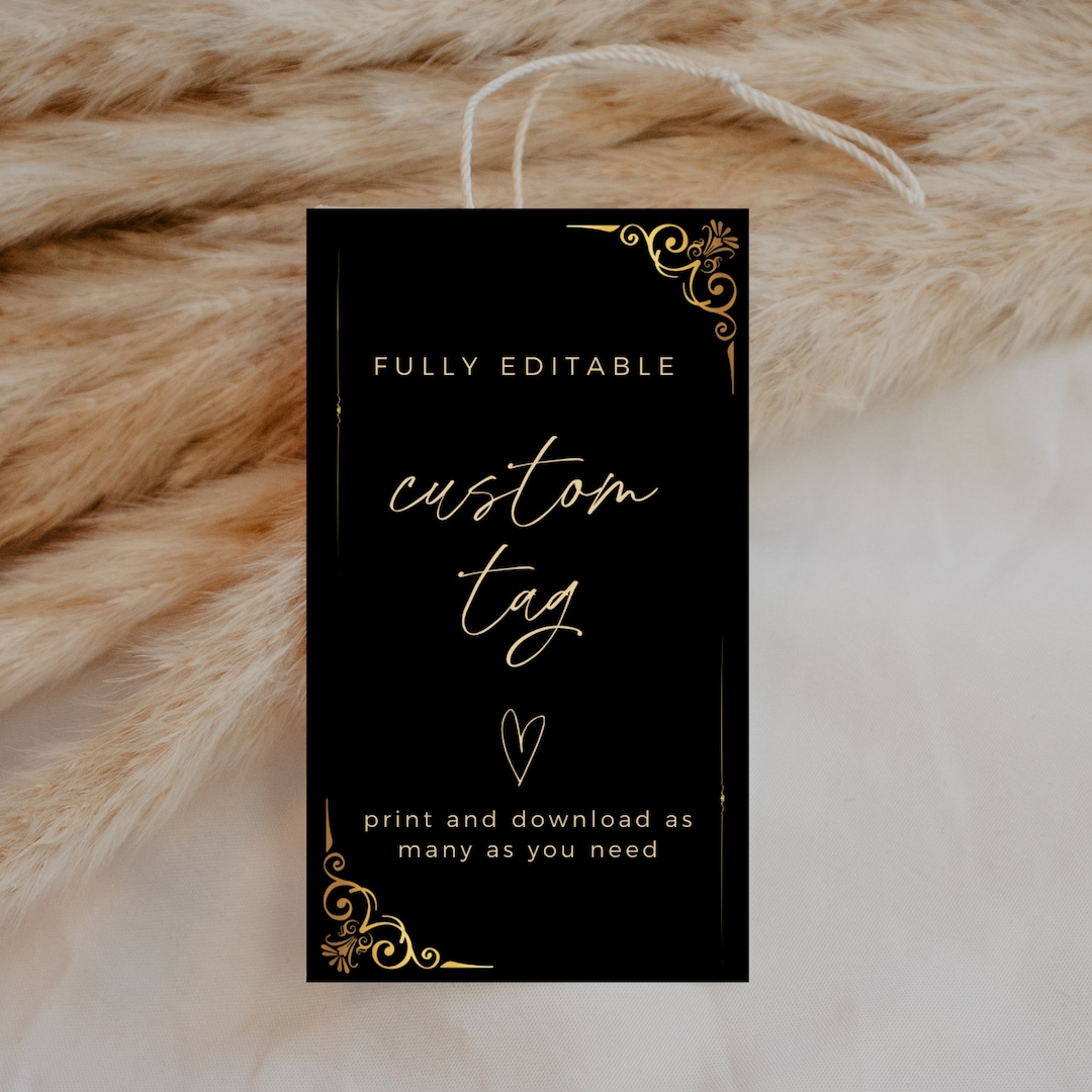 Black and Gold Tag Templates, Gothic Gift Tags, Editable Template, Art ...