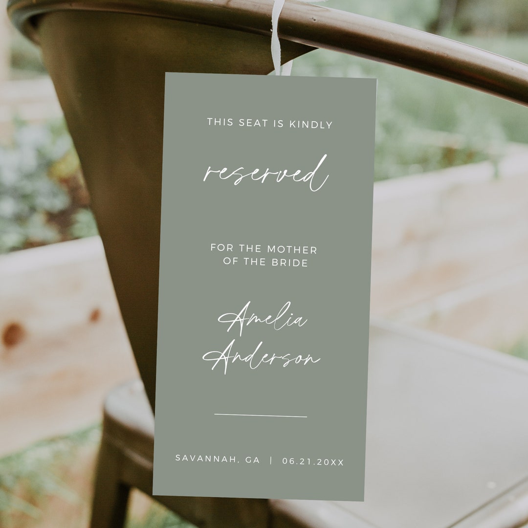 Sage Green Wedding, Wedding Reserved Sign Template, Reserved Tag ...
