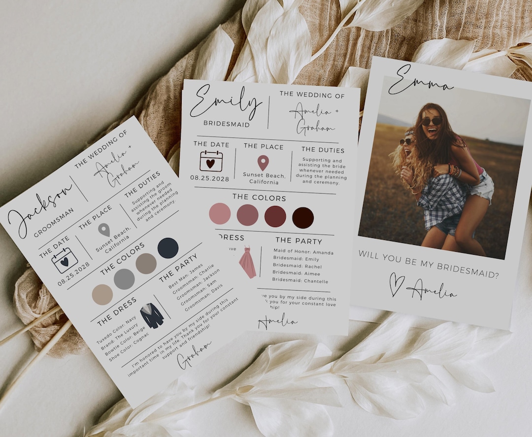 Bridal Party Info Card Bundle, Bridesmaid Info Card Template, Groomsmen ...
