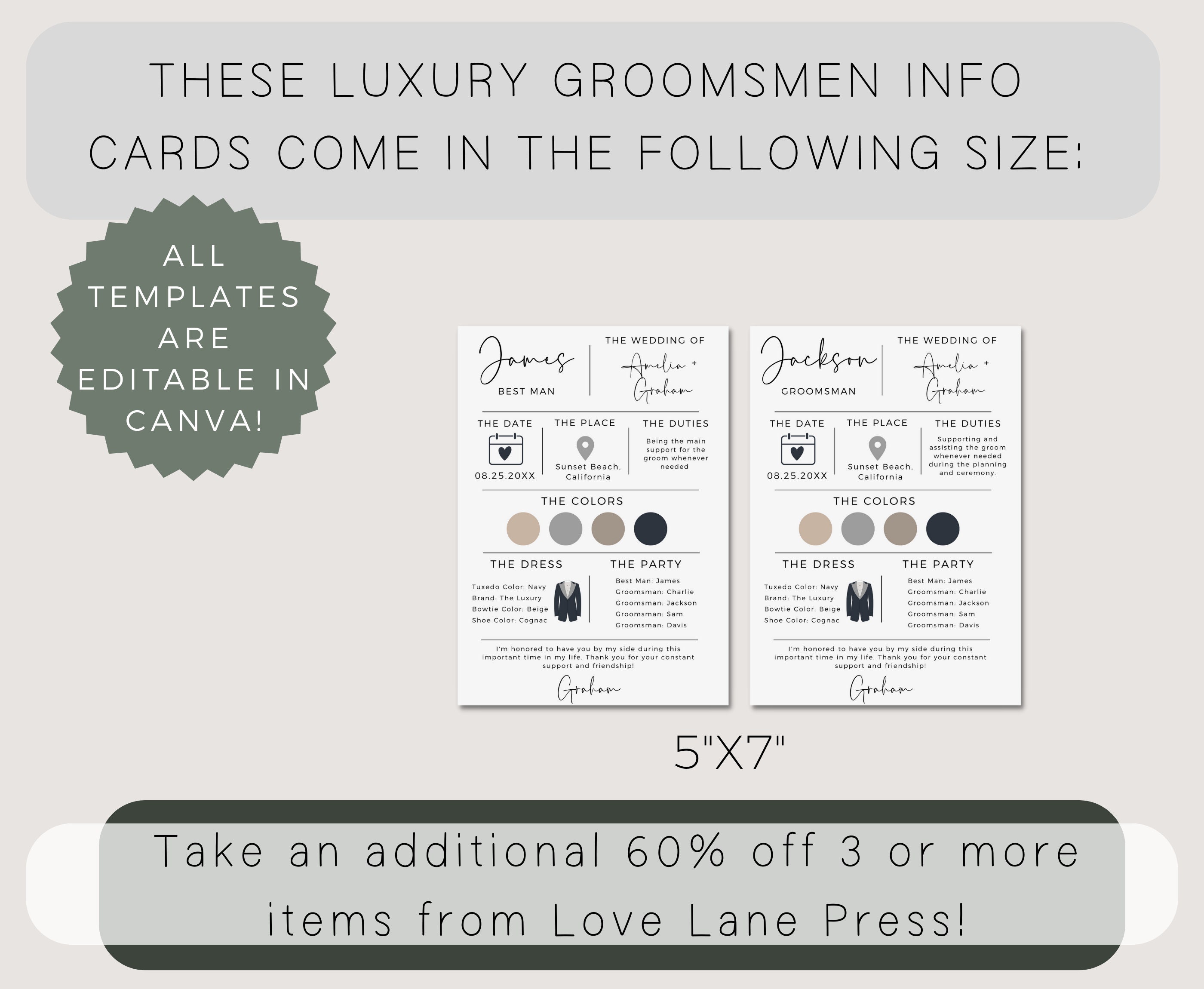 Groomsmen Info Card Template Best Man Info Card Groomsmen - Etsy