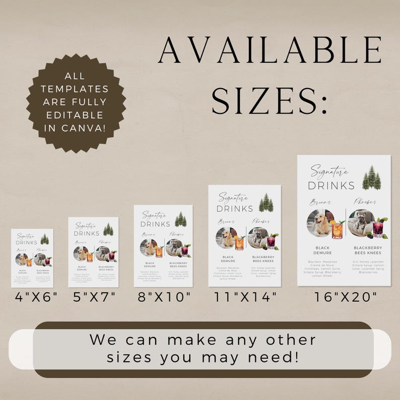 Winter Pine Tree Dog Signature Drink Sign, His and Hers Pets Drinks ...