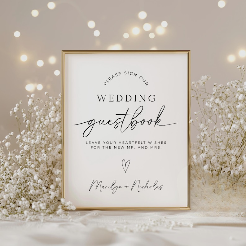 Editable Wedding Guest Book Sign Template, Minimalist Guestbook Table ...