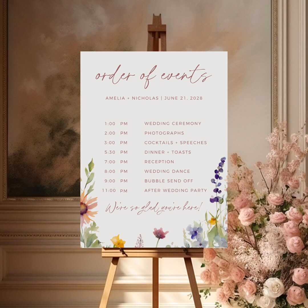 Wildflower Wedding Order of Events Sign, Spring Flower Wedding Day ...