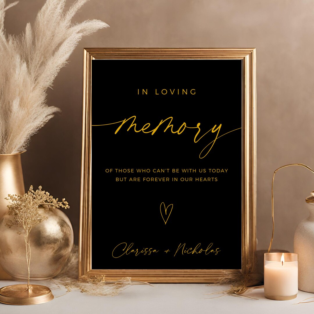 Black and Gold Wedding Memorial Sign, Editable Template, Modern ...