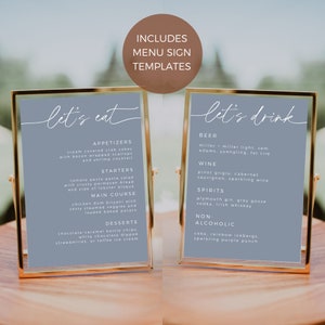 Dusty Blue Wedding Menu Template, Bohemian Wedding Dinner Menu ...