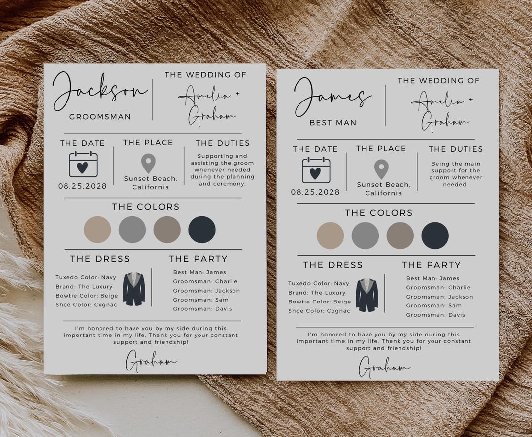 Groomsmen Info Card Template, Best Man Info Card, Groomsmen Infographic ...