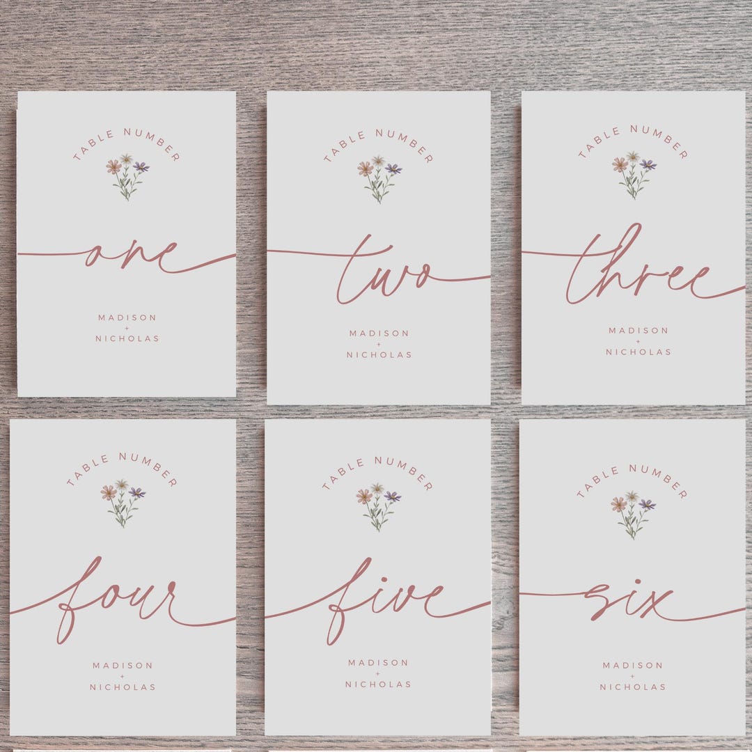 Minimalist Wildflower Table Number Cards, Fully Editable DIY Canva ...