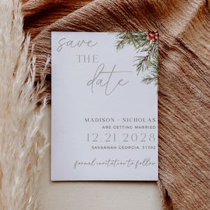 Christmas Save the Date Template, Printable Winter Wedding Stationery ...
