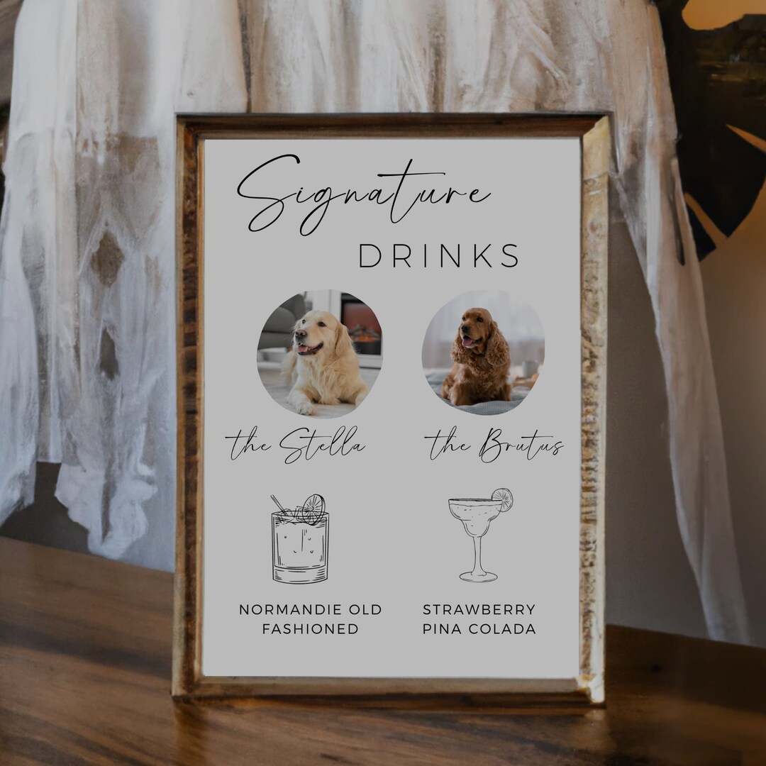 Dog Signature Drink Sign, Signature Cocktail, Minimalist Dog Cocktail ...