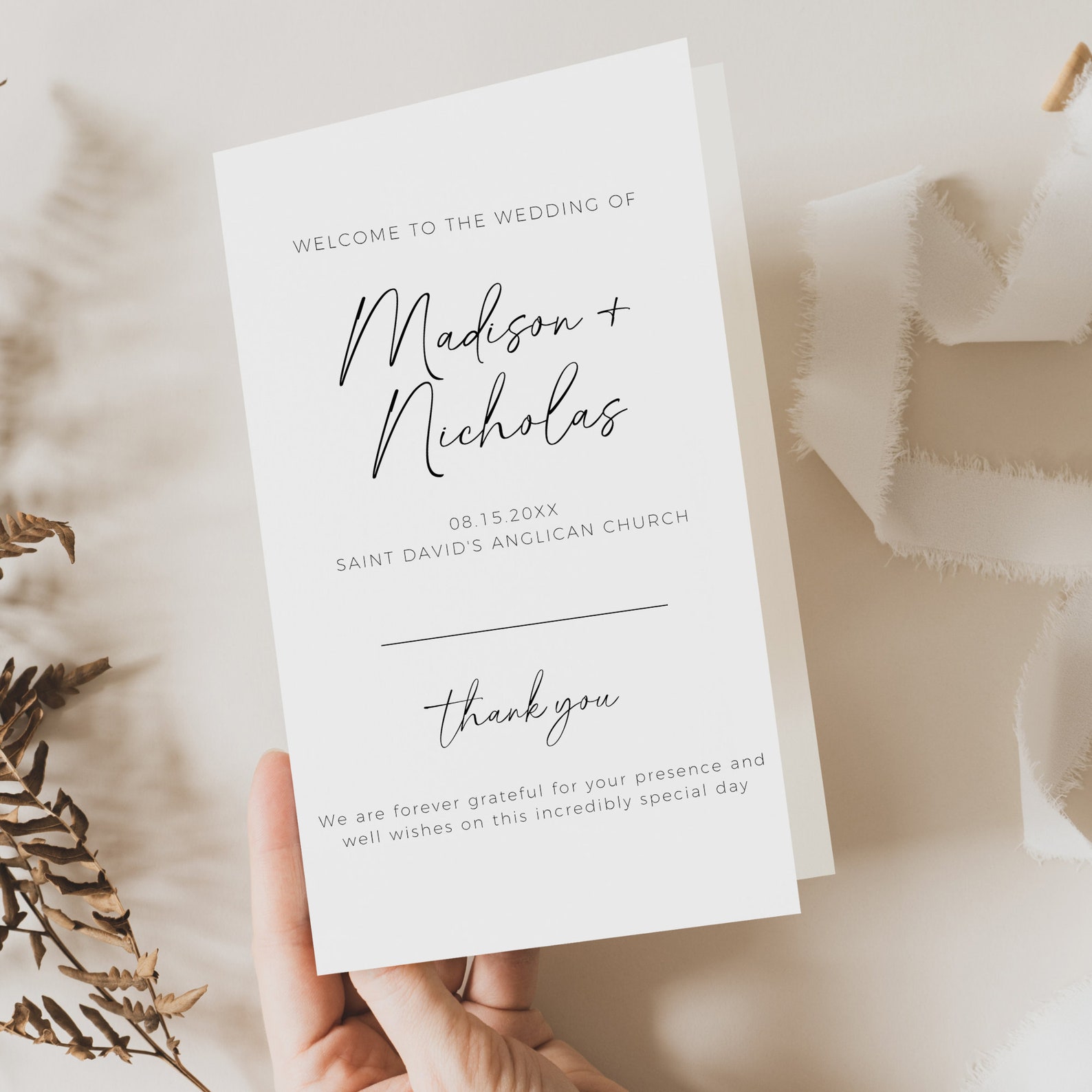 Folded and Flat Wedding Program, Editable Template, Wedding Program ...