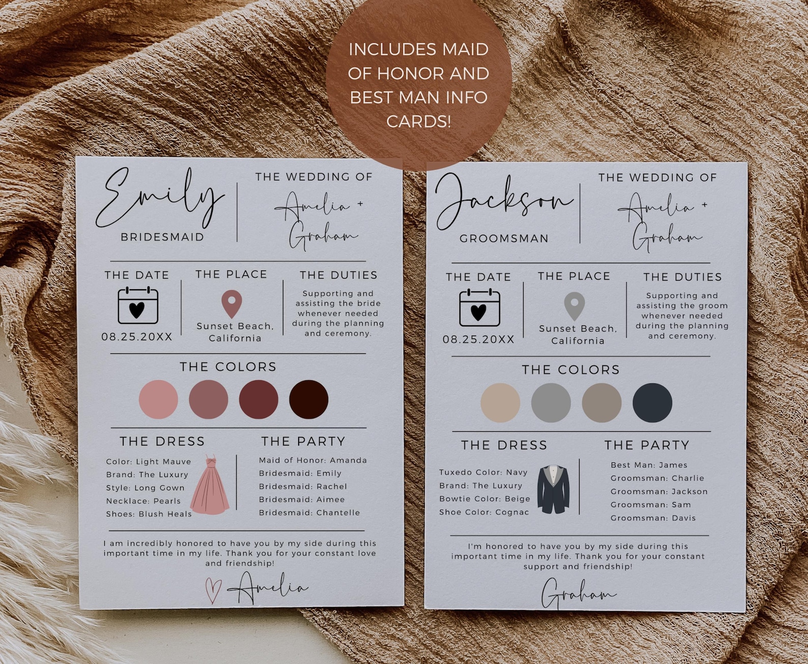 Bridal Party Info Card, Bridesmaid Info Card Template, Groomsmen Info ...