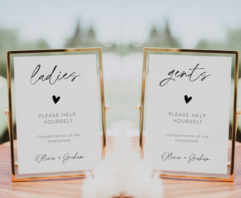 Printable Wedding Bathroom Basket Sign Template, Editable Minimalist ...
