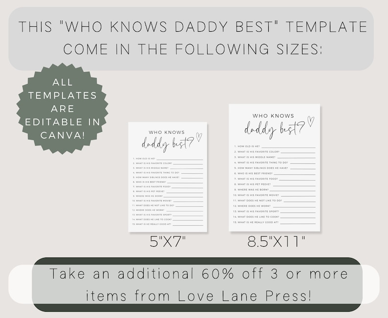 Who Knows Daddy Best Game, Boho Baby Shower Game Template, Modern ...