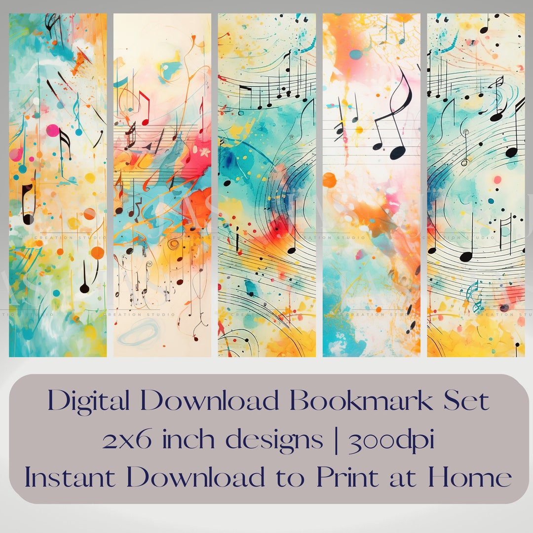 Watercolor Music Bookmarks, Set of 10 Printable Bookmarks, Digital ...