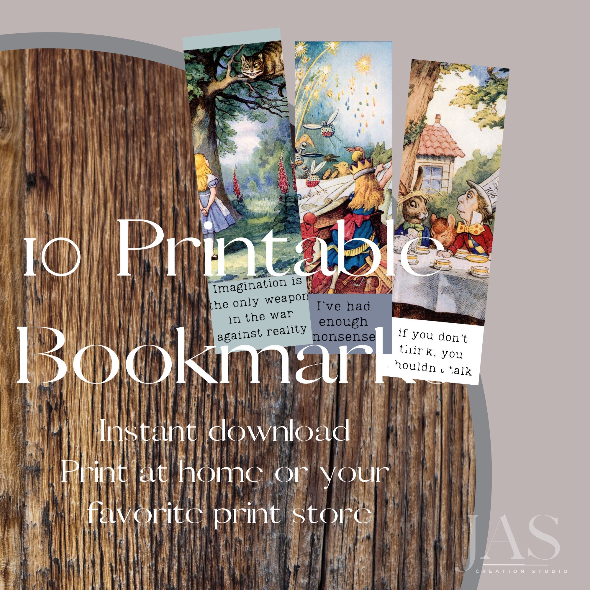 Alice in Wonderland Set of 10 Bookmarks, Printable Bookmarks, Digital ...