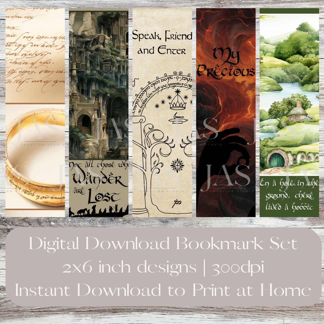 Ring of Power Bookmark Set, LOTR Printable Bookmarks, Hobbit Bookmarks ...