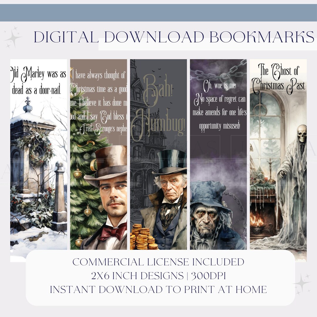 A Christmas Carol Bookmarks Charles Dickens Digital Download Printable ...