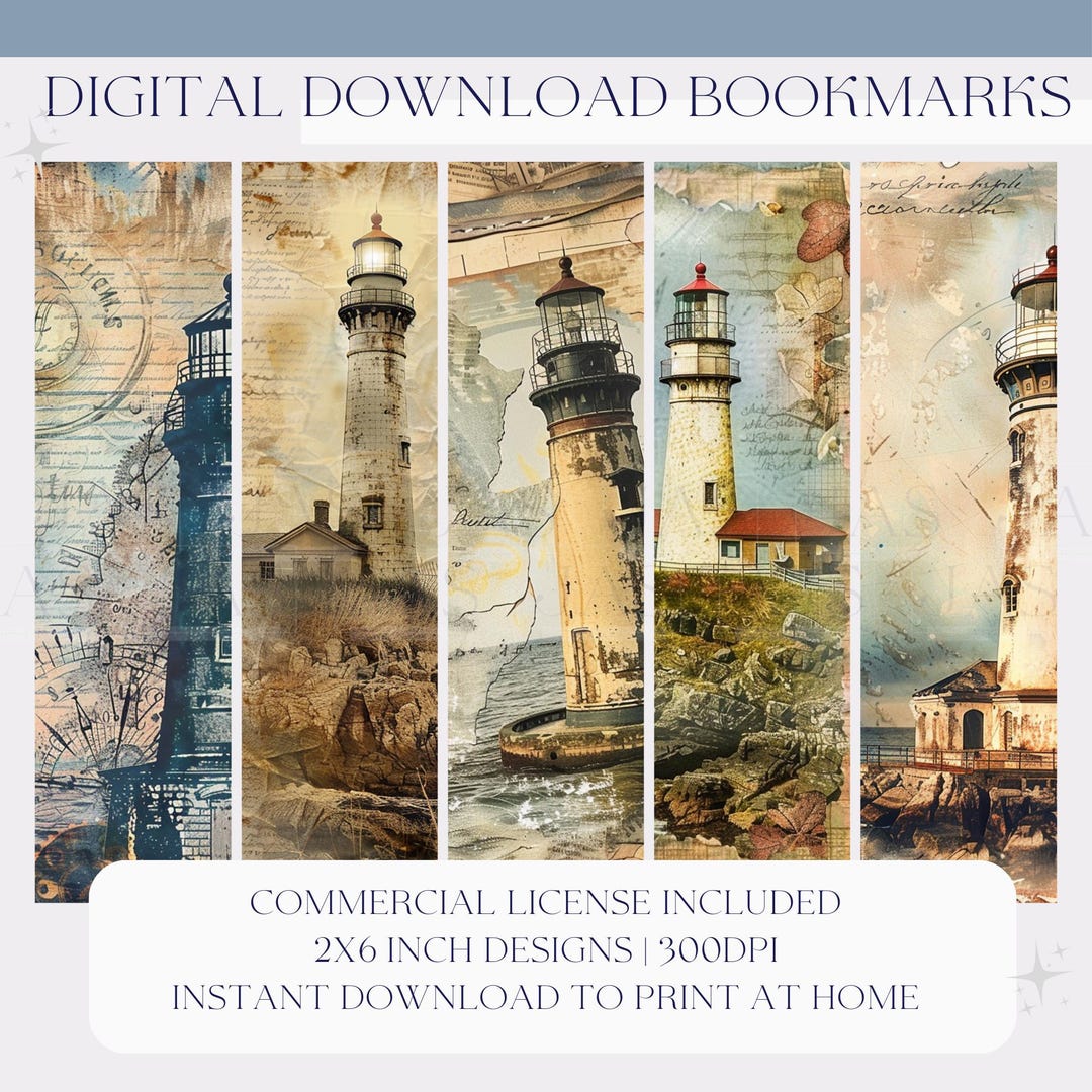 Vintage Lighthouses Bookmarks Nautical Bookmarks Digital Download ...