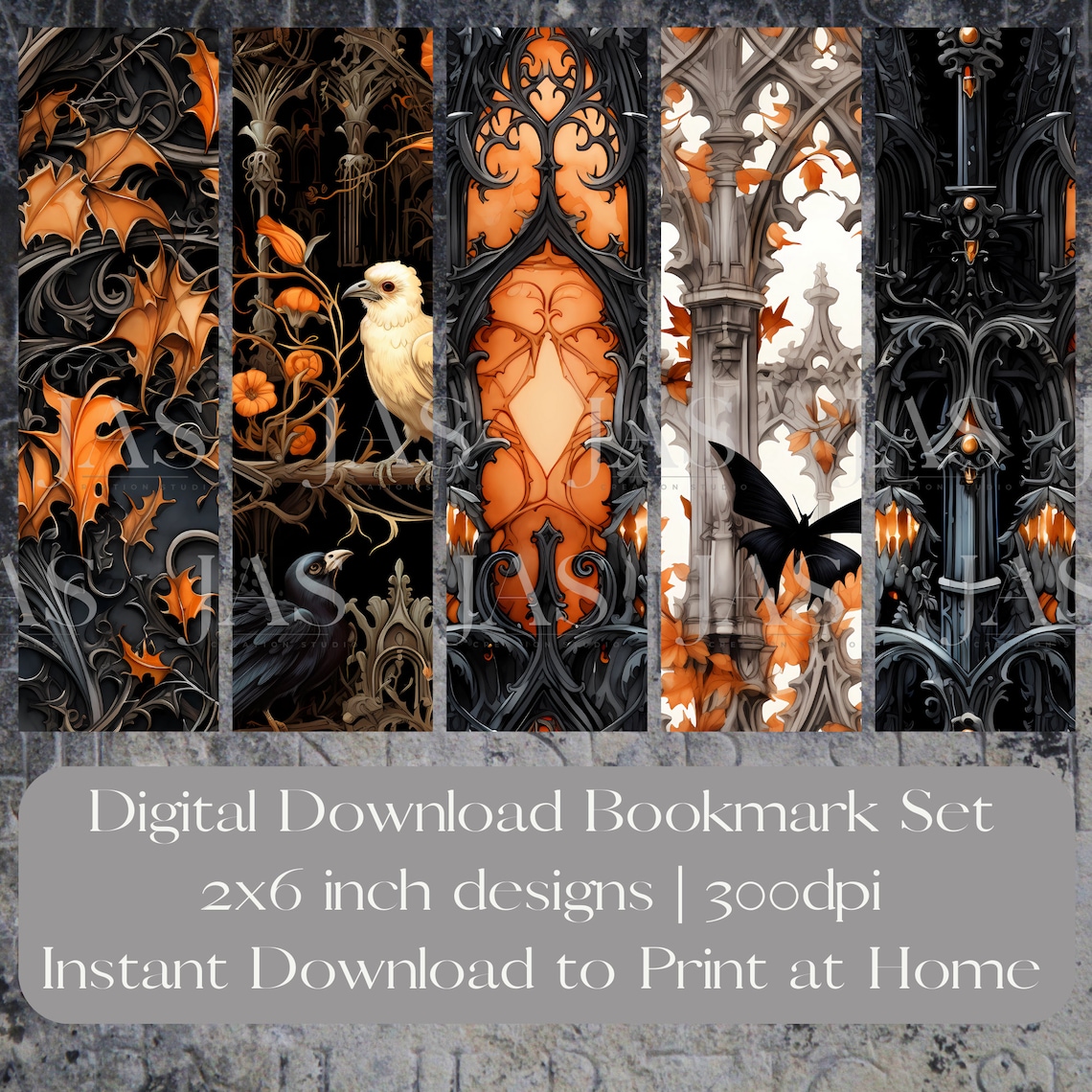 Gothic Bookmarks, Set of 10 Printable Bookmarks, Digital Bookmarks ...