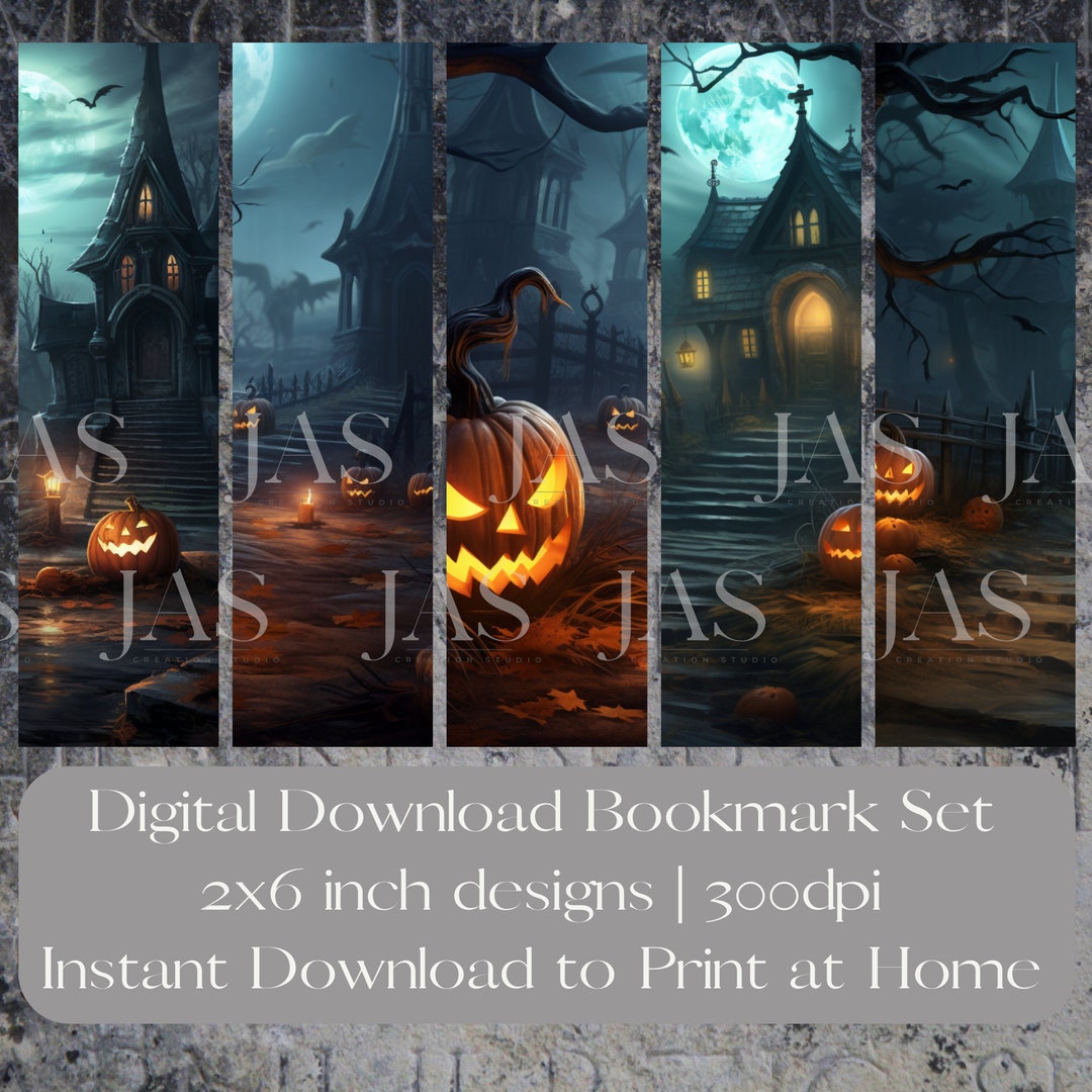Haunted Halloween Bookmarks, Set of 10 Printable Bookmarks, Digital ...