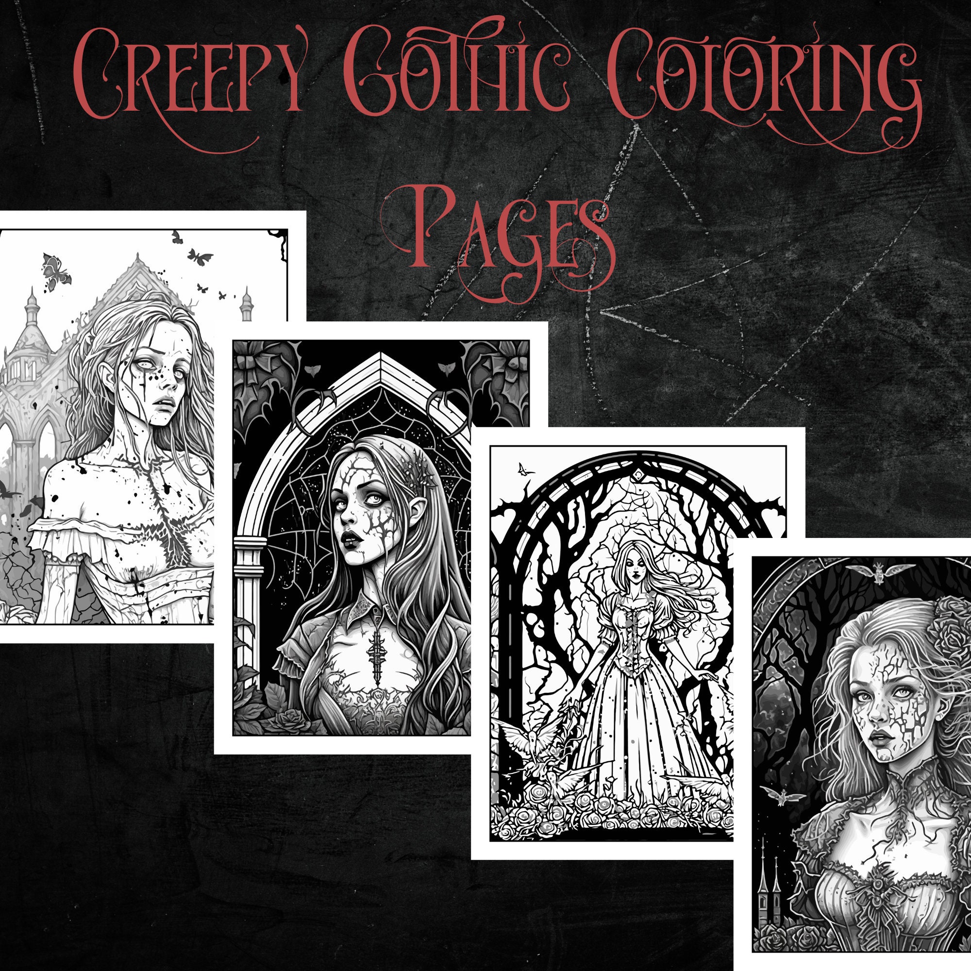 Creepy Gothic Coloring Pages Halloween Coloring, Grayscale Coloring ...