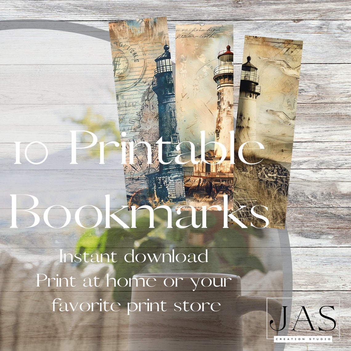 Vintage Lighthouse Bookmarks, Set of 10 Printable Bookmarks, Digital ...