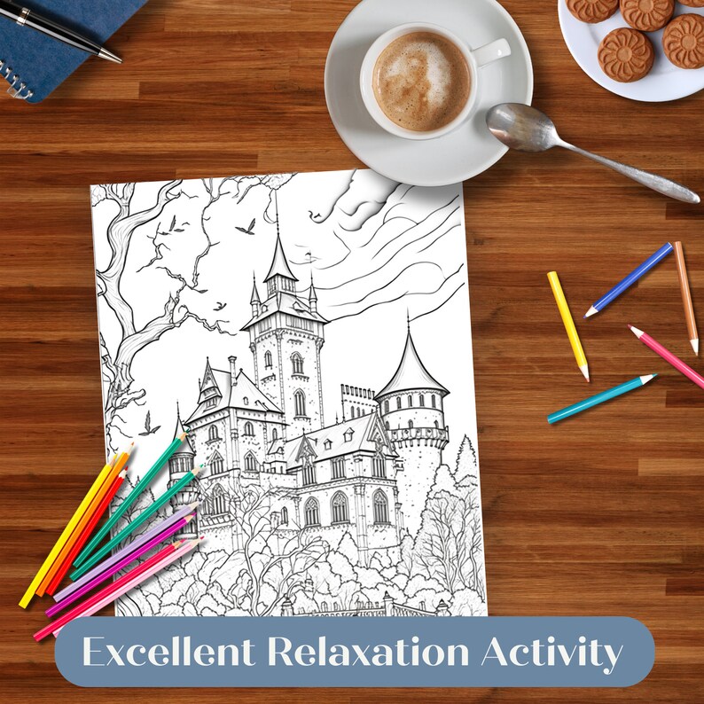 Medieval Castle Coloring Pages Fantasy Castle Coloring Pages - Etsy