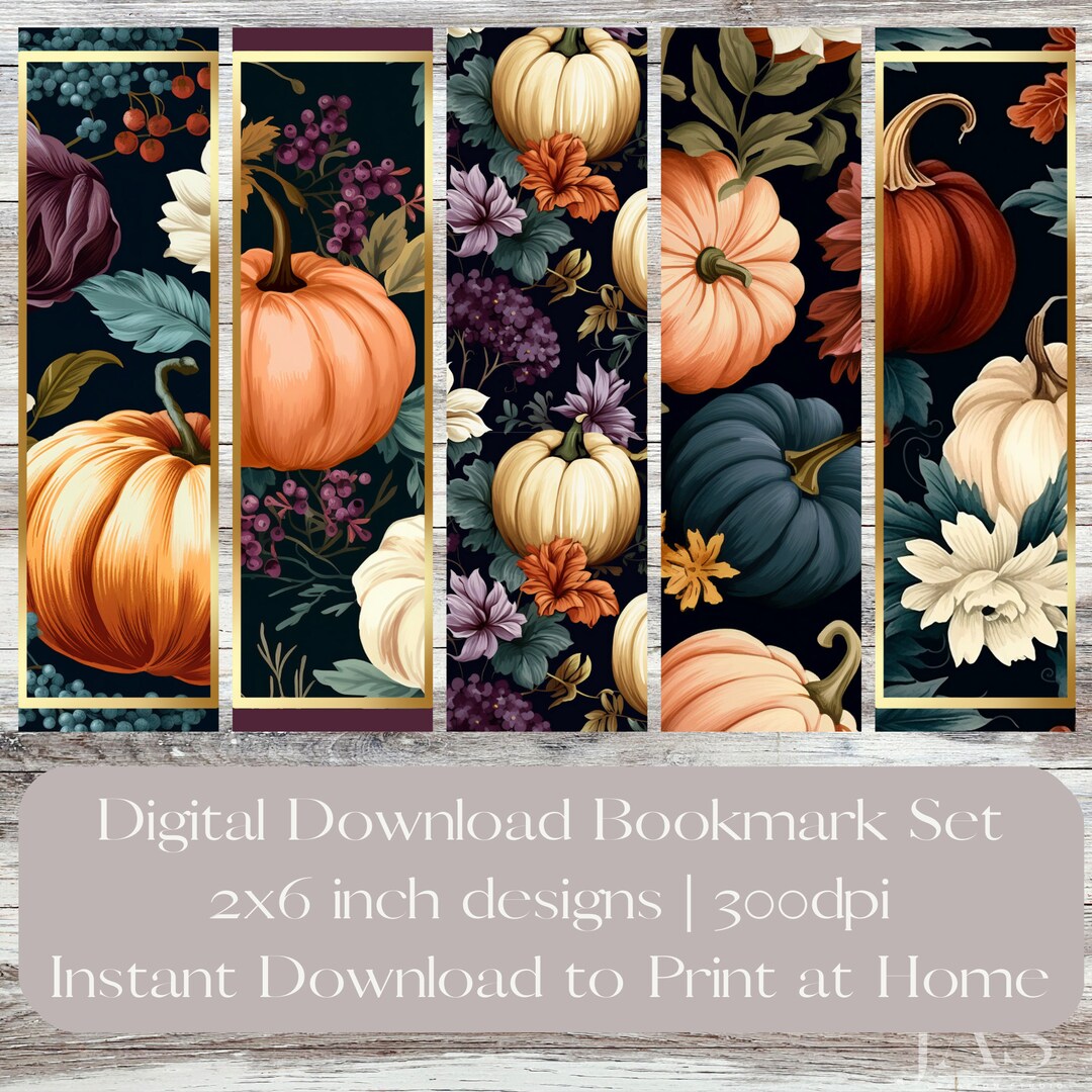 Pumpkin Bookmarks, Set of 10 Printable Bookmarks, Digital Bookmarks ...