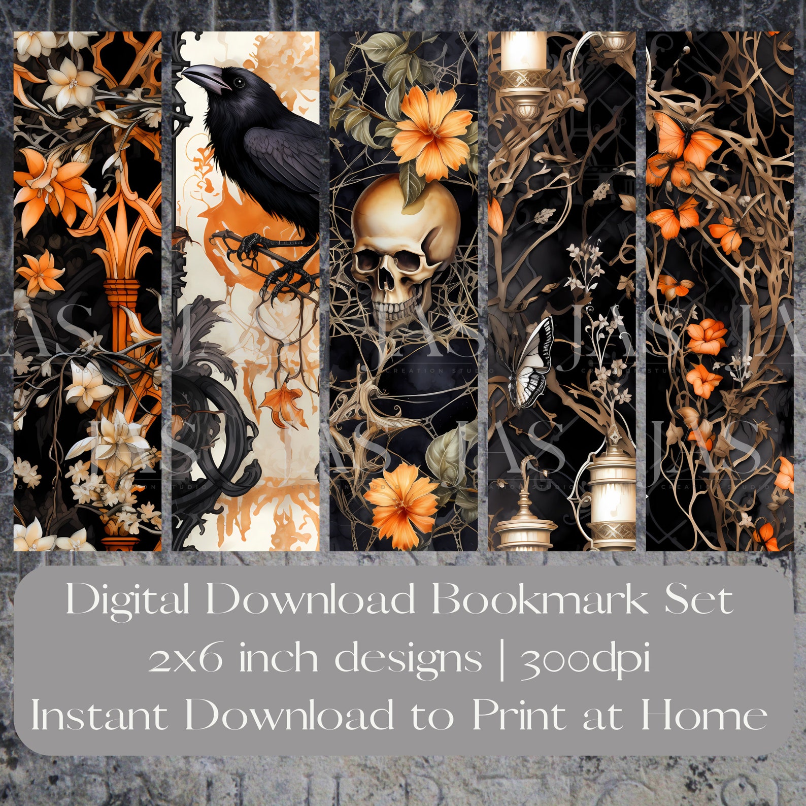Gothic Bookmarks, Set of 10 Printable Bookmarks, Digital Bookmarks ...