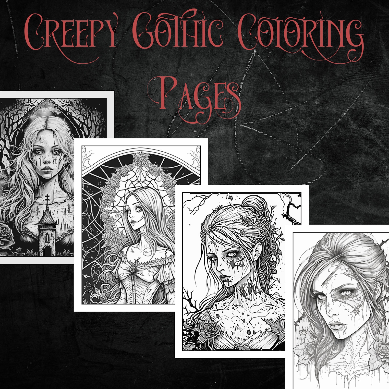 Creepy Gothic Coloring Pages Halloween Coloring, Grayscale Coloring ...