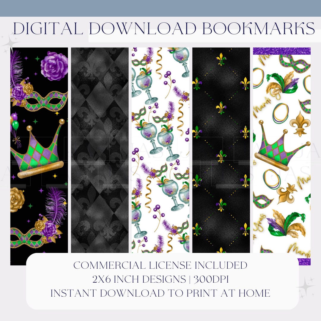 Mardi Gras Bookmarks Mardi Gras Digital Download Printable Bookmarks ...