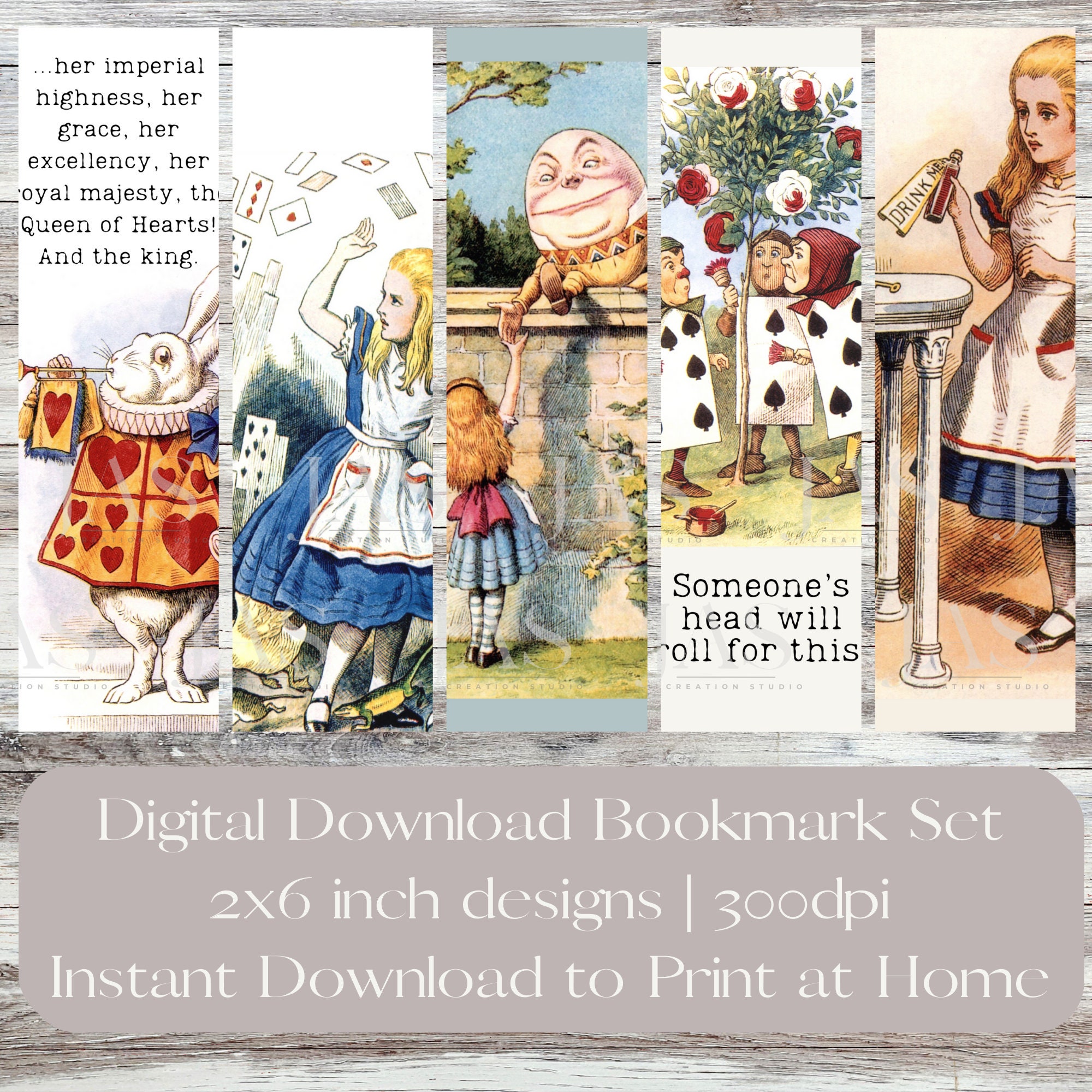Alice in Wonderland Set of 10 Bookmarks, Printable Bookmarks, Digital ...