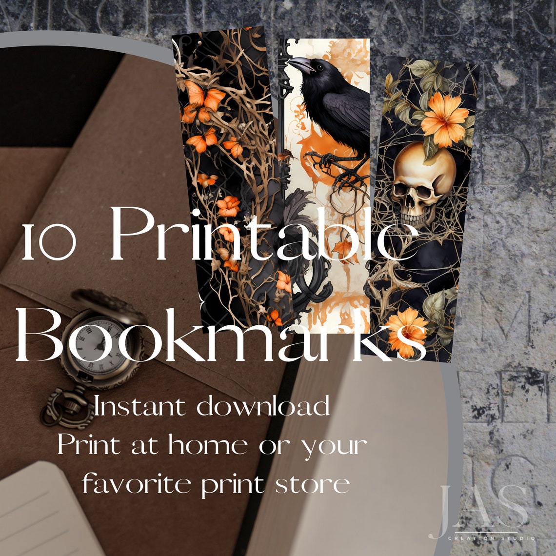 Gothic Bookmarks, Set of 10 Printable Bookmarks, Digital Bookmarks ...