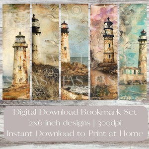 Vintage Lighthouse Bookmarks, Set of 10 Printable Bookmarks, Digital ...