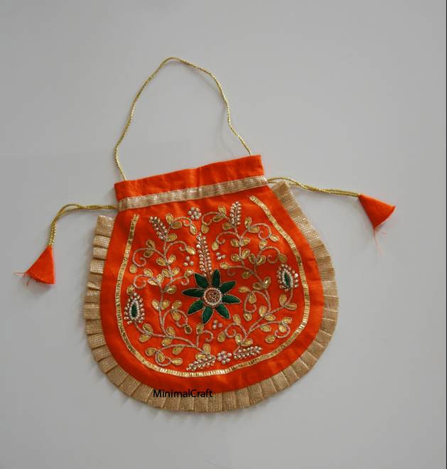 Hand Made Embroidery Art Work Potli Bag, Precious Handicraft Worked ...